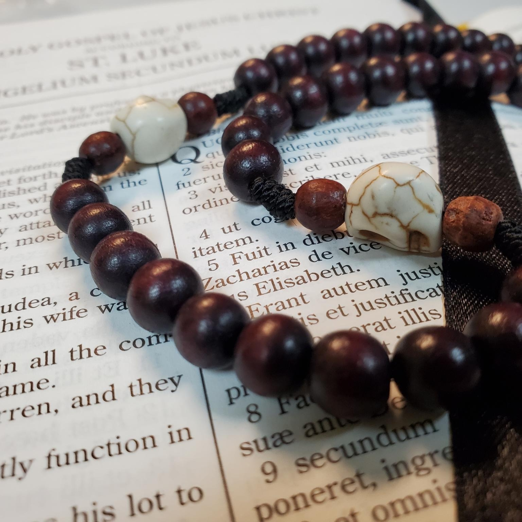 Dark Brown Wooden Saint Michael Cord Rosary - The Founders Tradin Post