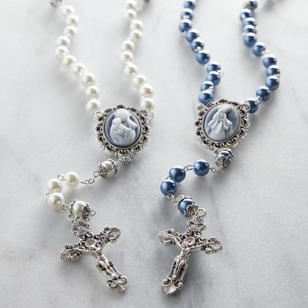 Our Lady of Grace Blue Cameo Rosary - The Founders Tradin Post
