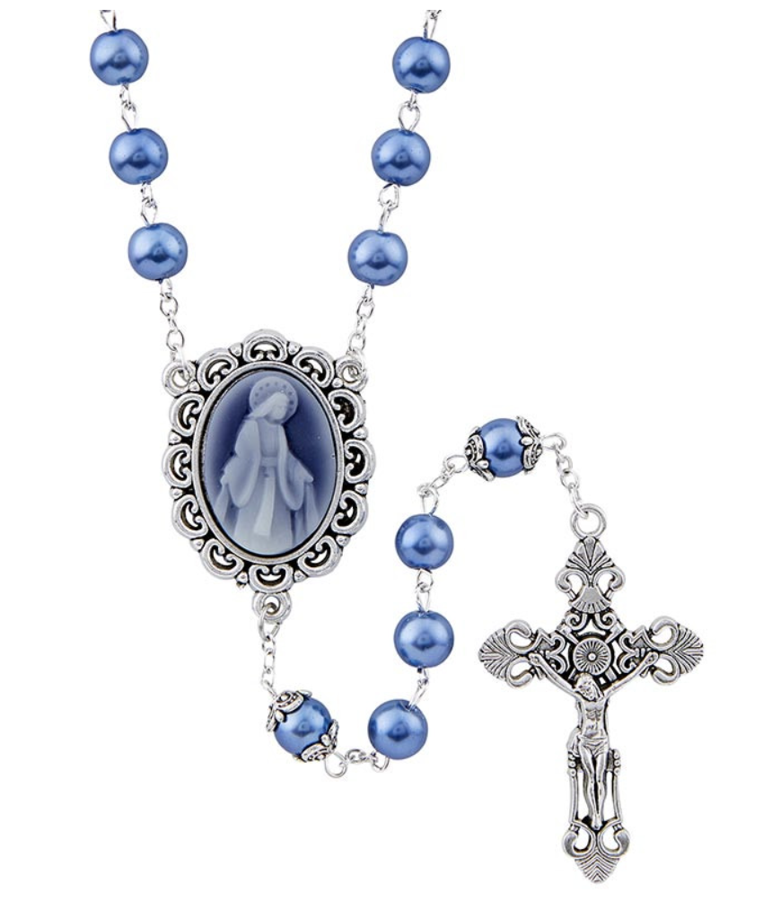 Our Lady of Grace Blue Cameo Rosary - The Founders Tradin Post